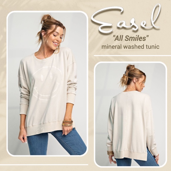 easel | Tops | Easel All Smiles 0 Cotton Mineral Washed Cute Smiley ...